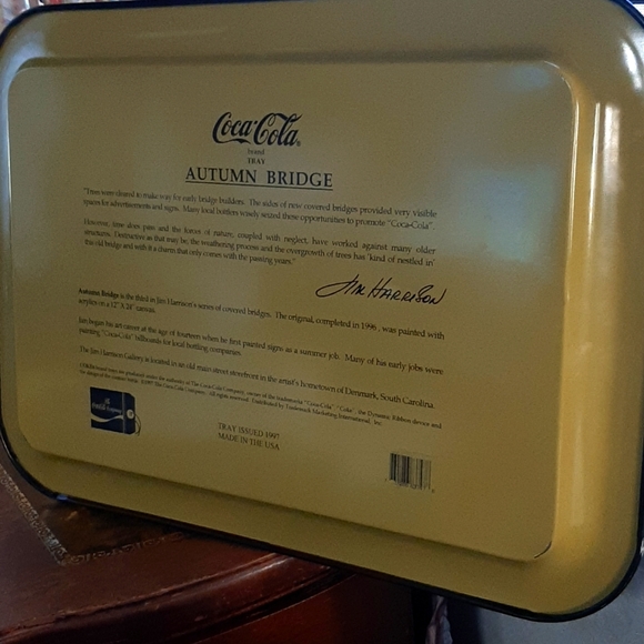 Coca Cola | Kitchen | Vintage Cocacola Autumn Bridge Metal Tray Design ...